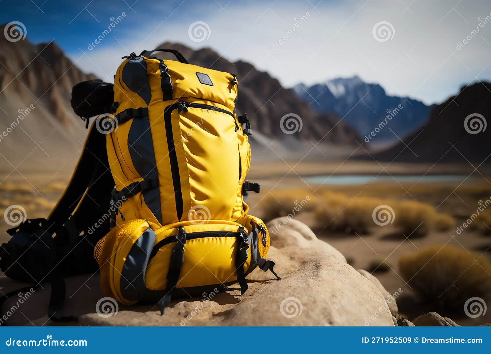 A Large Tourist Backpack Close-up Stands In A Field Against The ...