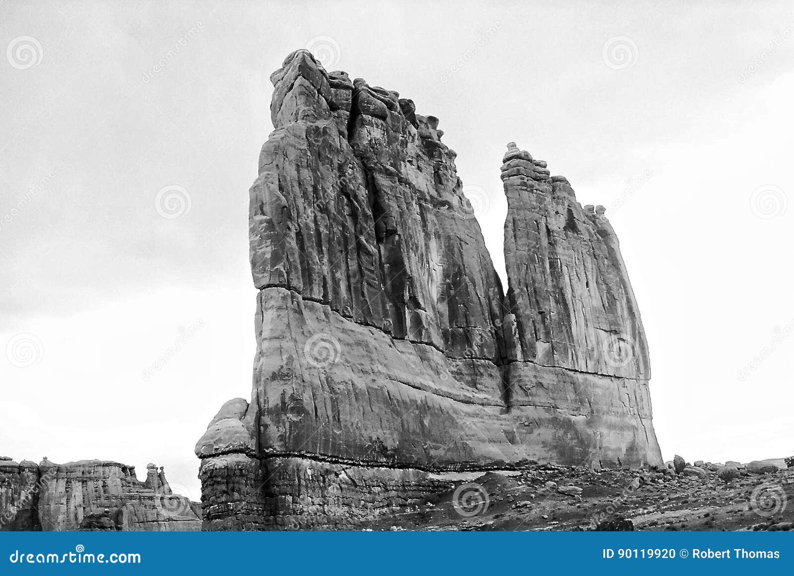 Large Towering Rock Formation in Utah - Black and White Stock Photo ...