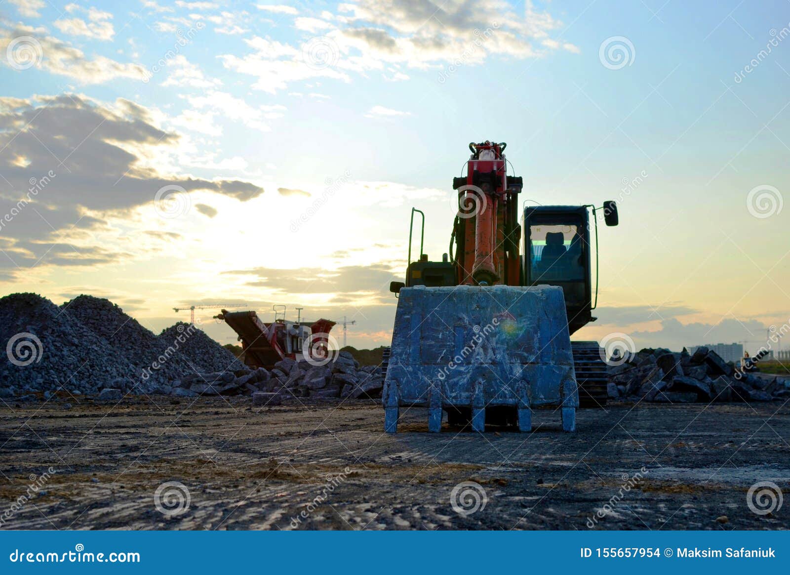 Large Tracked Excavator on a Construction Site. Stock Photo - Image of ...