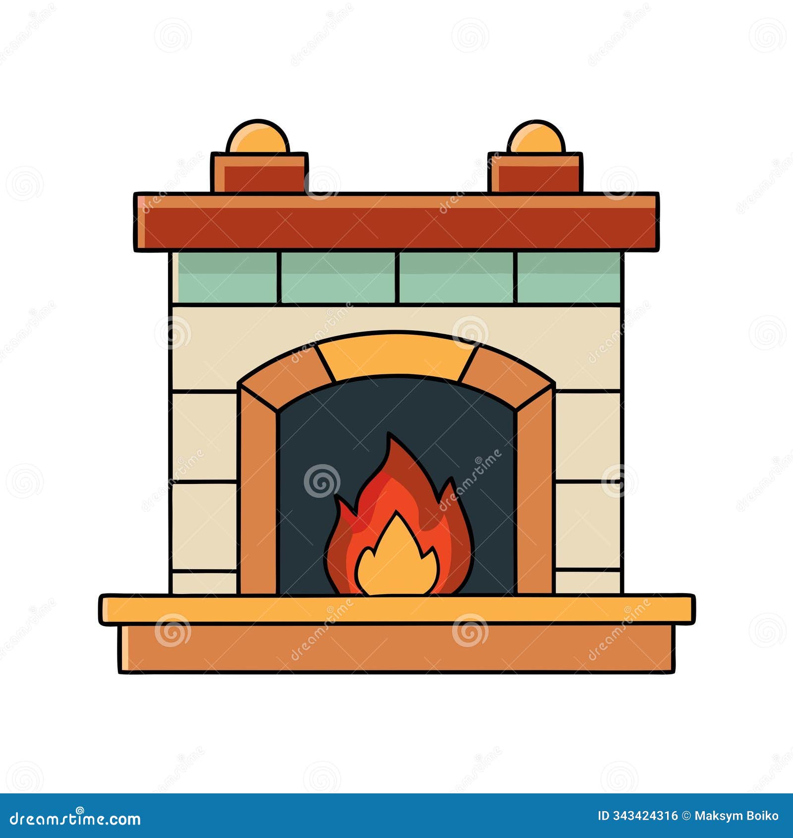 Large Traditional Fireplace with Roaring Fire. Empty Mantle Piece ...