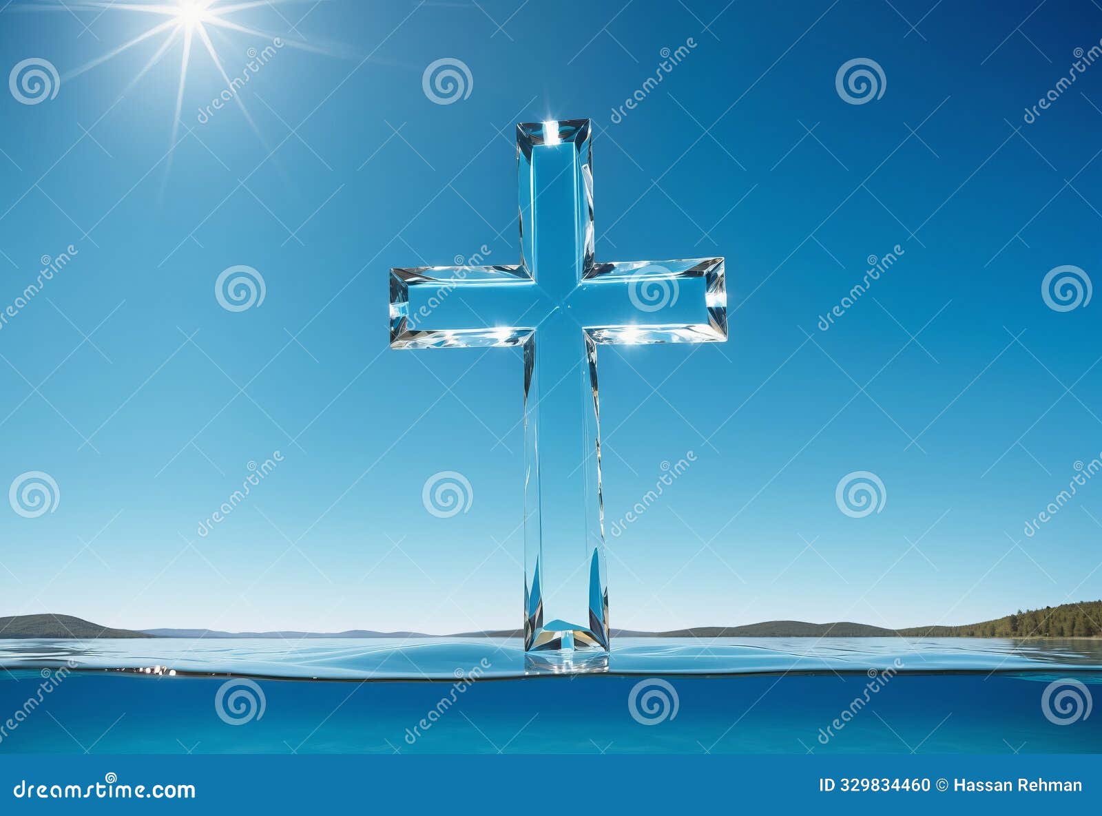 A Large, Transparent Glass Cross Floating Stock Illustration ...