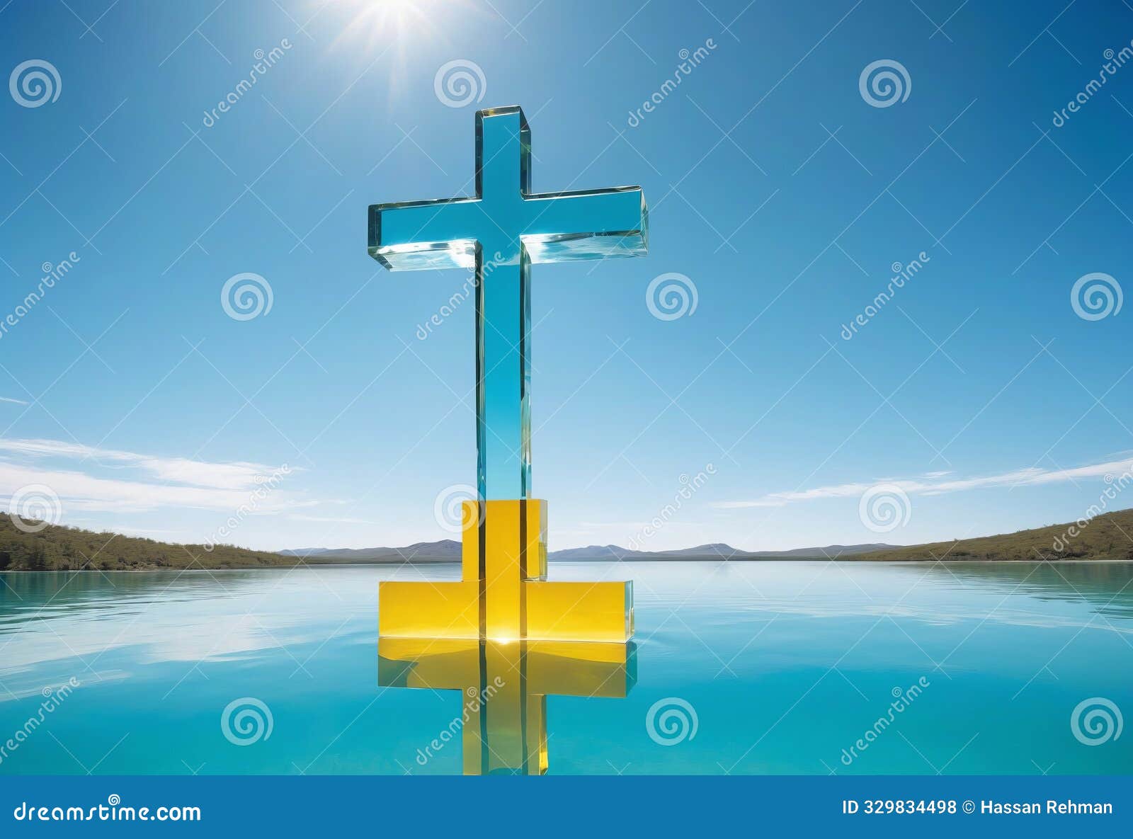 A Large, Transparent Glass Cross Floating Stock Illustration ...