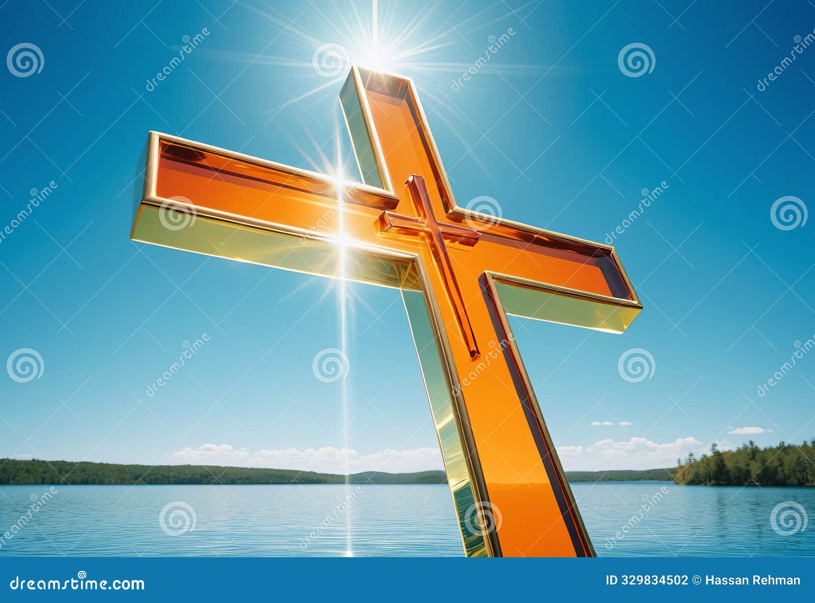 A Large, Transparent Glass Cross Floating Stock Illustration ...