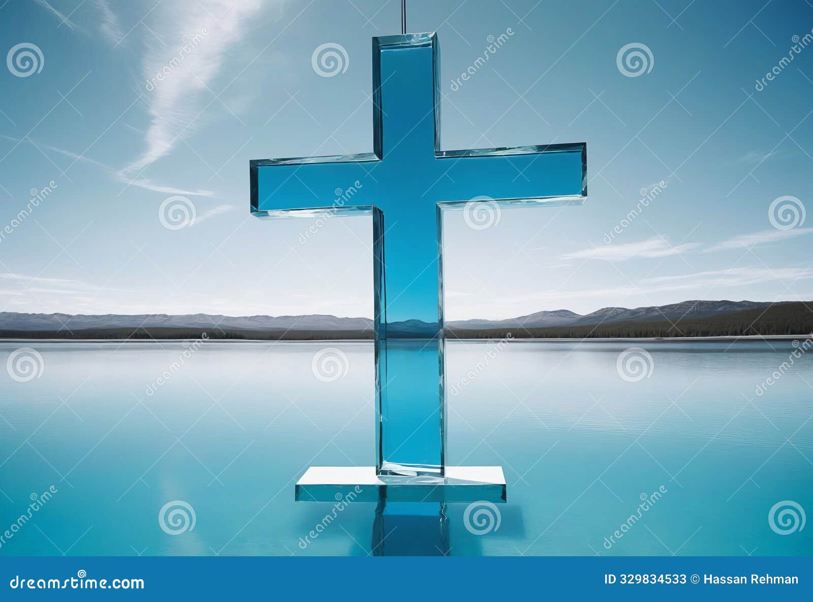 A Large, Transparent Glass Cross Floating Stock Illustration ...