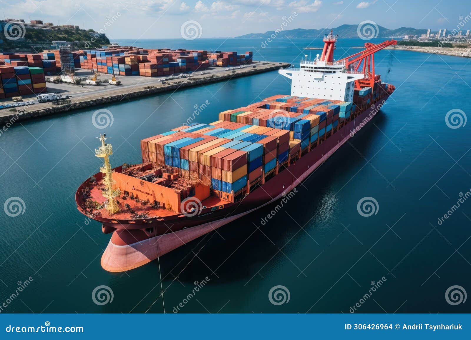 A Large Transport Ship with Cargo on Board Top View. Stock Photo ...