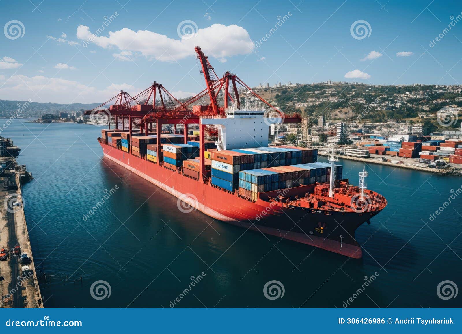 A Large Transport Ship with Cargo on Board Top View. Stock Photo ...