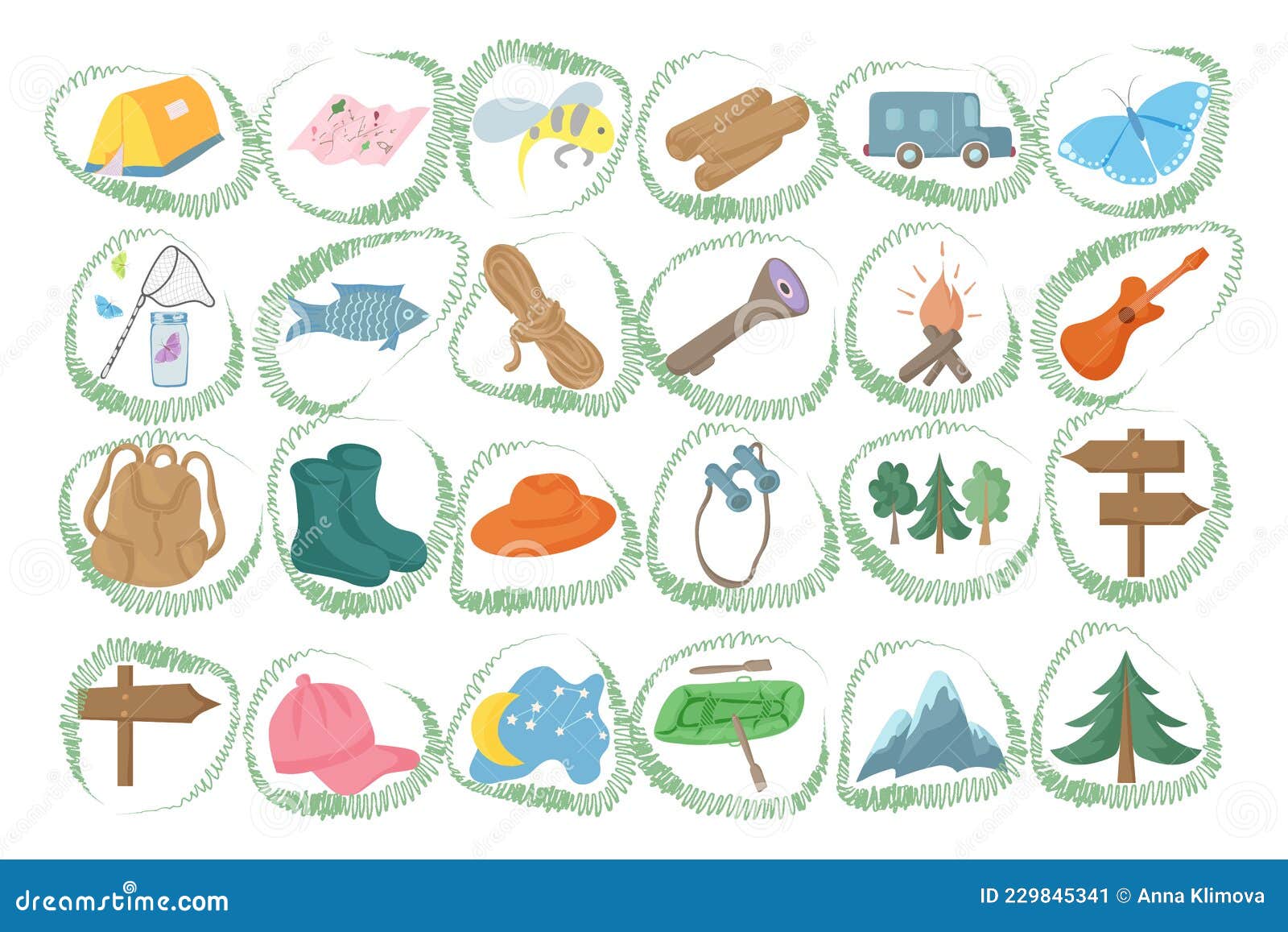 A Large Travel Set with Various Types of Items. Stock Vector ...