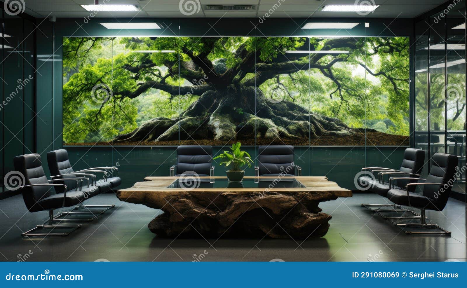 A Large Tree Behind the Office Window, AI Stock Image - Image of chair ...