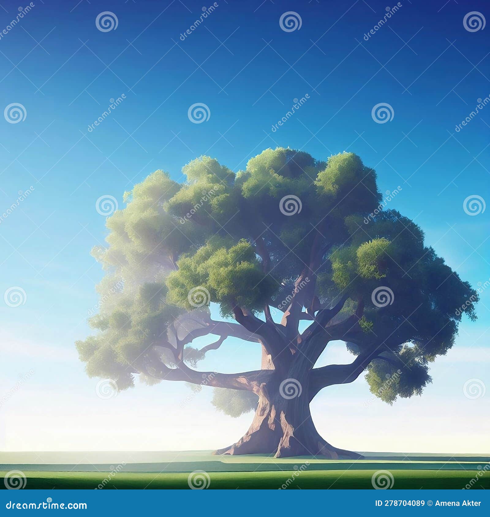 A Large Tree with a Blue Sky in the Background Stock Illustration ...