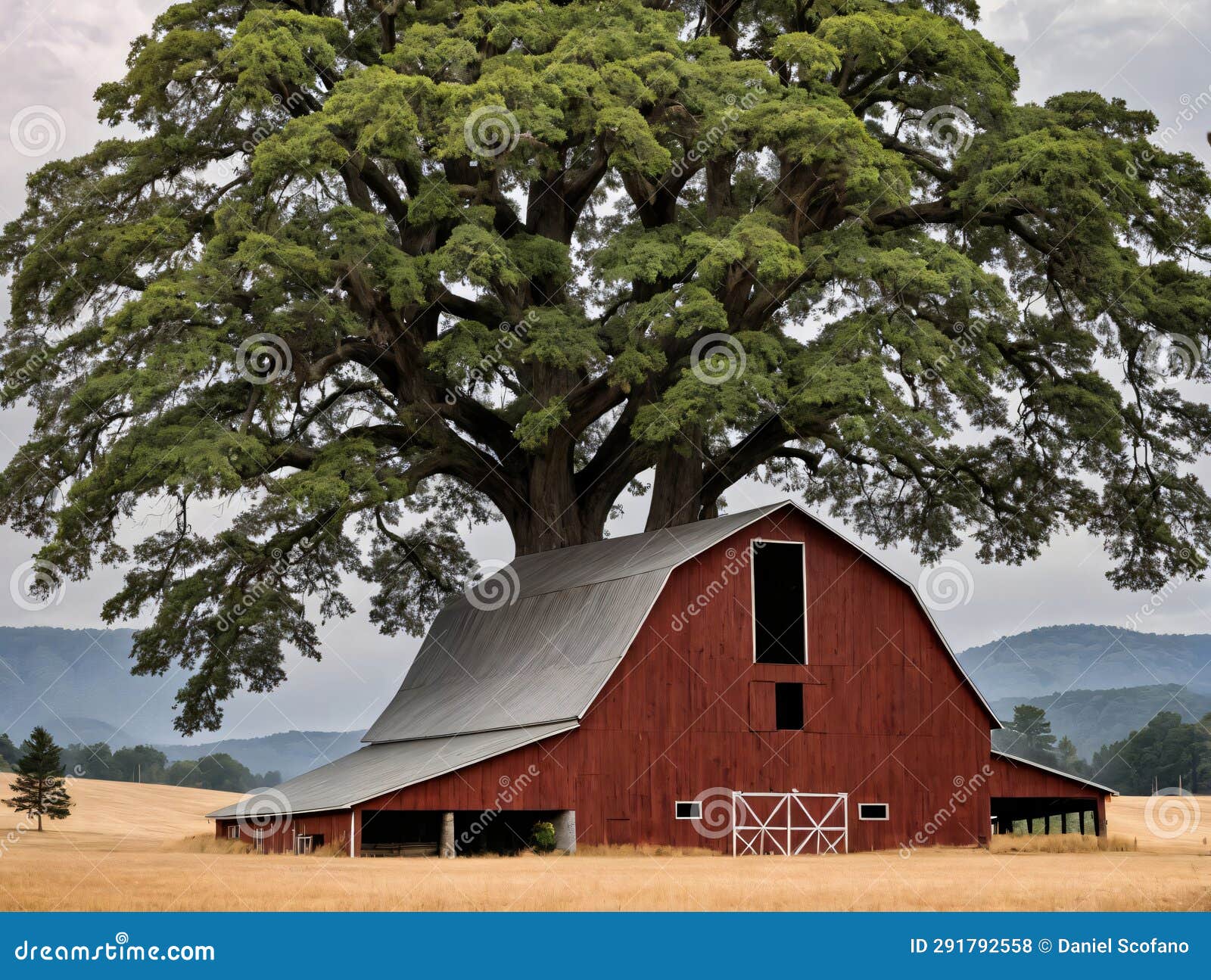 A Large Tree in a Field. Generative AI Stock Illustration ...