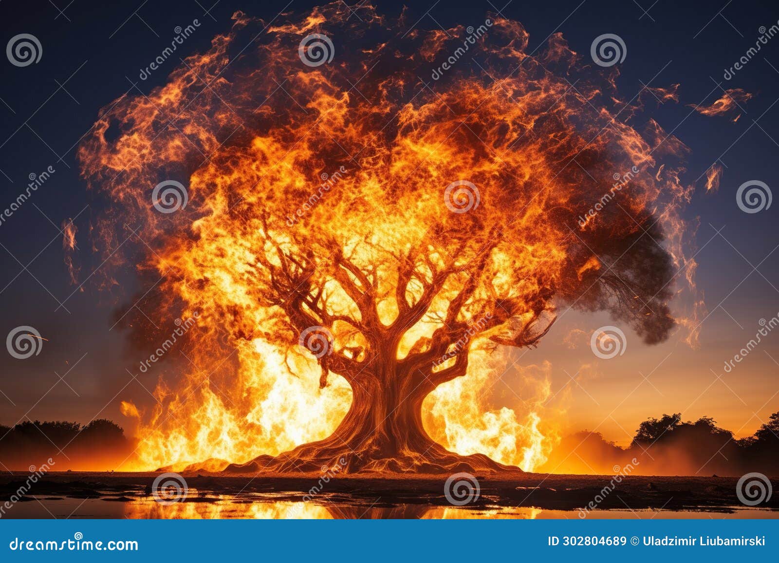 A Large Tree in the Flames of Fire. Generated by Artificial ...
