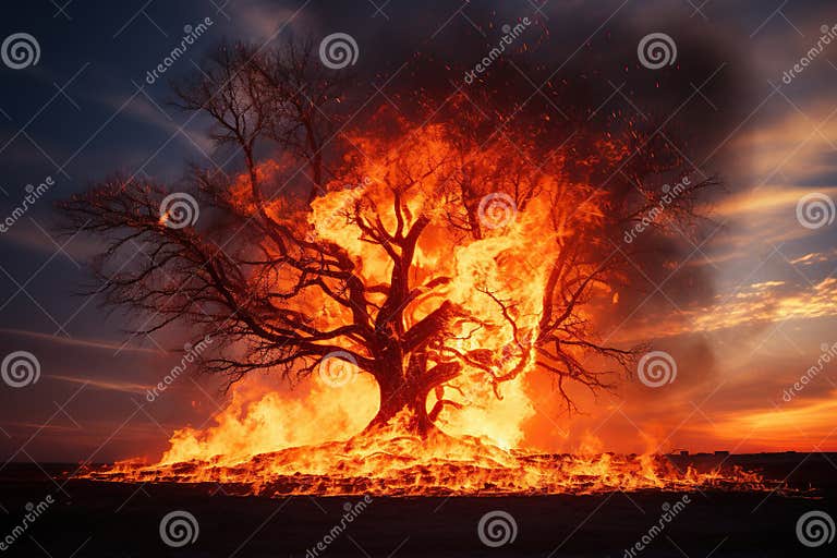 A Large Tree in the Flames of Fire. Generated by Artificial ...