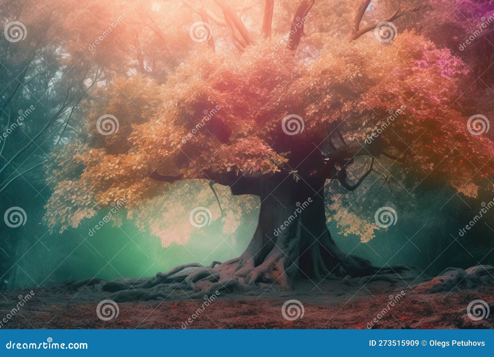 A Large Tree in a Forest Filled with Lots of Trees Stock Illustration ...
