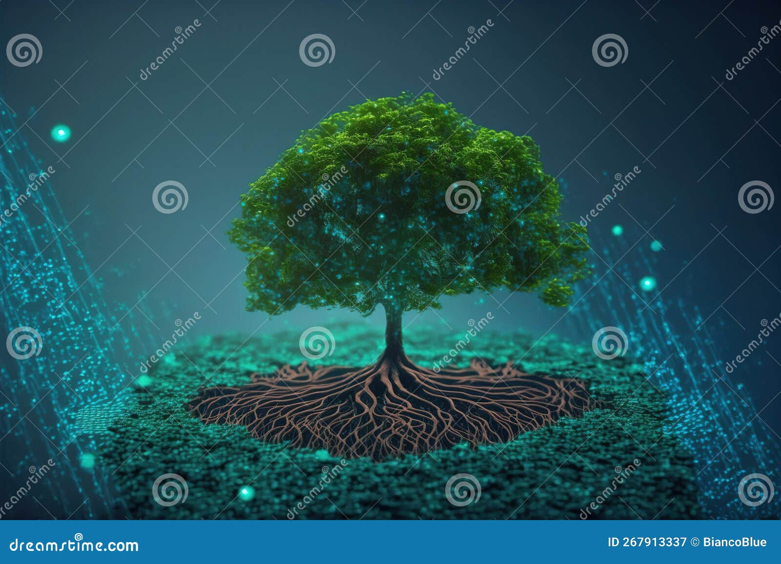 A Large Tree Growing on the Micro Chip Computer Circuit Board Stock ...