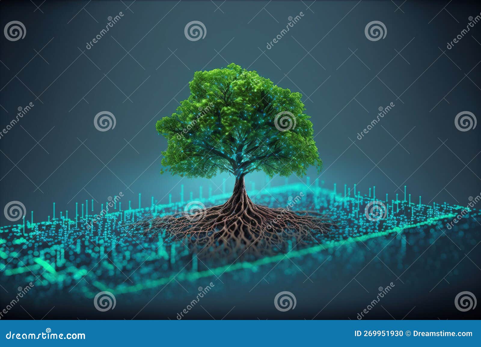A Large Tree Growing on the Micro Chip Computer Circuit Board Stock ...