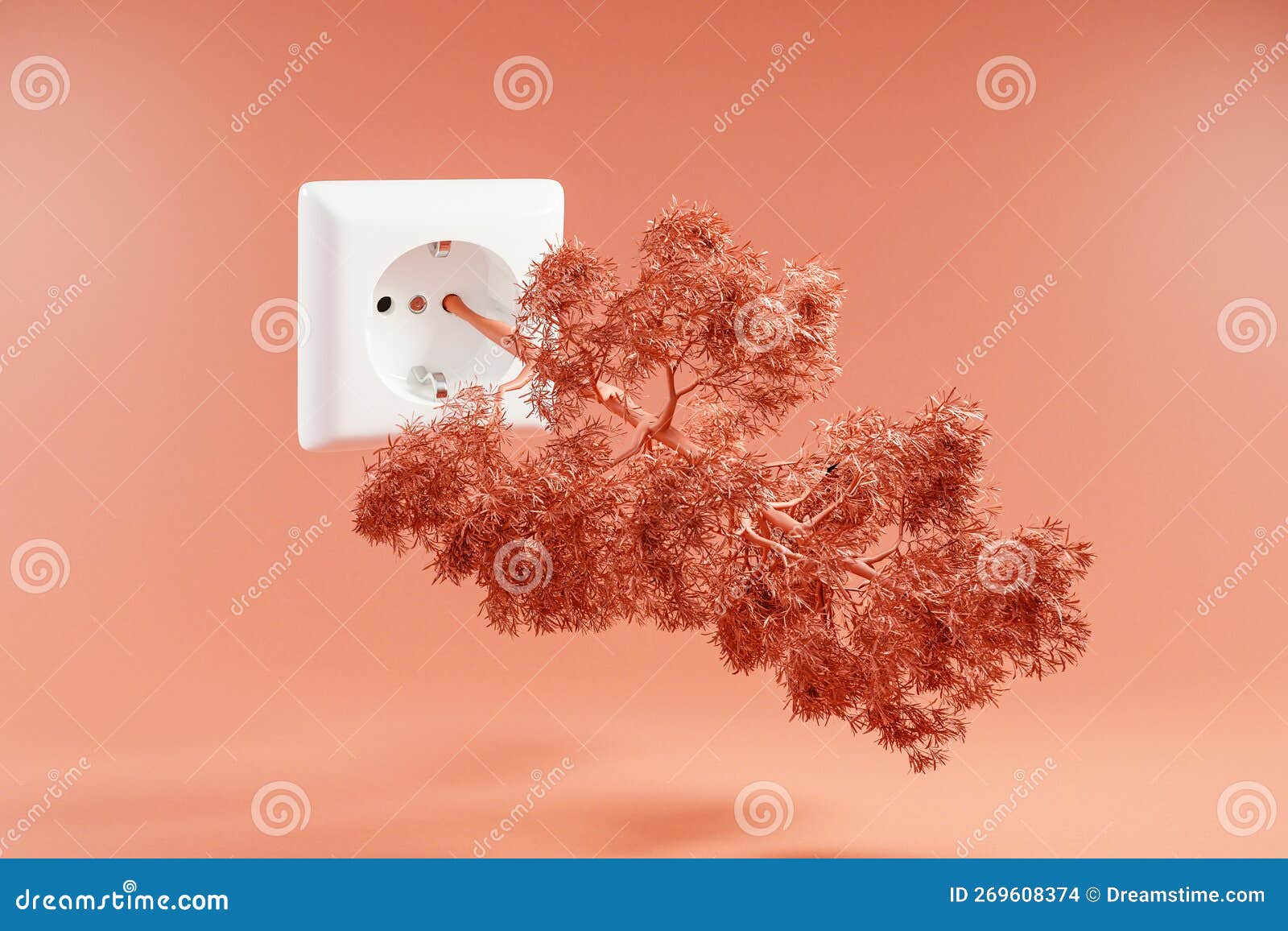Large Tree Growing Out of Single White Power Socket Floating in the Air ...