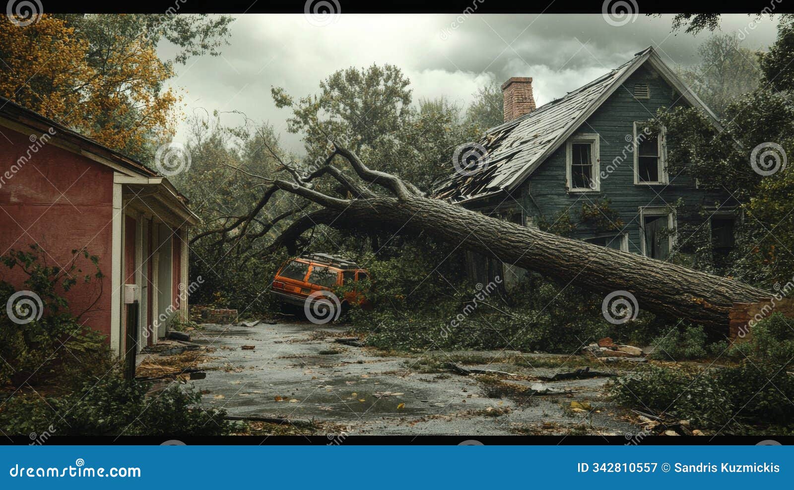 A Large Tree Has Fallen on the Roof of a House. Generative AI. Stock ...