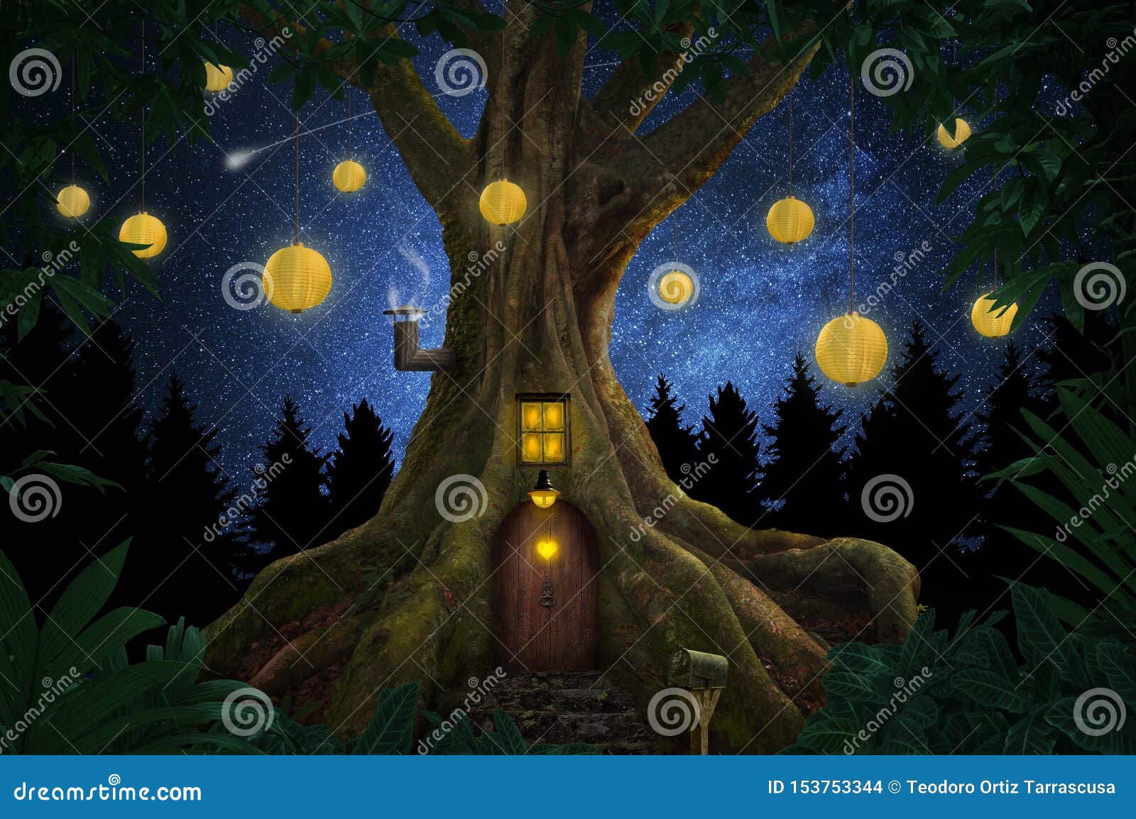 Large Tree with a Home Inside Stock Photo - Image of house, door: 153753344