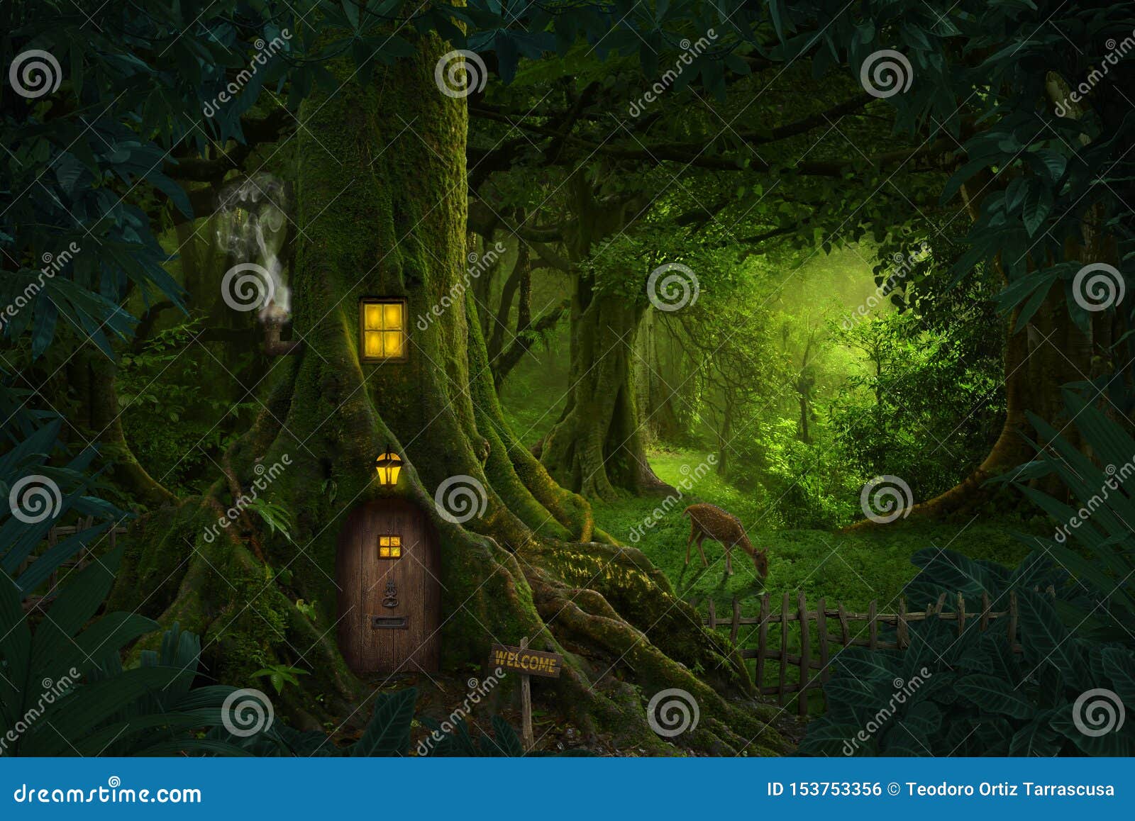 Large Tree with a Home Inside Stock Photo - Image of light, magic ...
