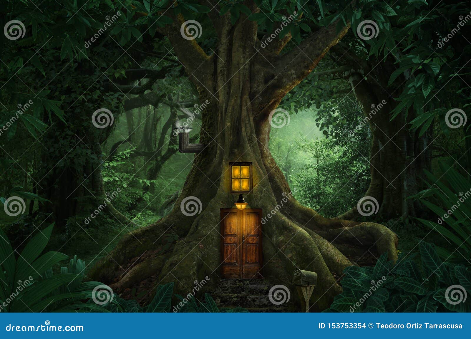 Large Tree with a Home Inside Stock Photo - Image of fantasy, starry ...