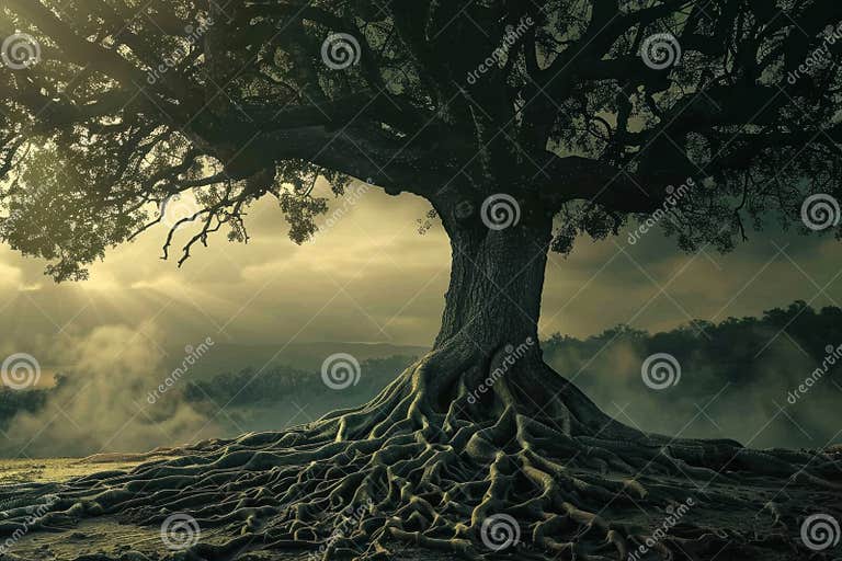 A Large Tree and Long Roots of this Tree in the Forest. the Roots are ...