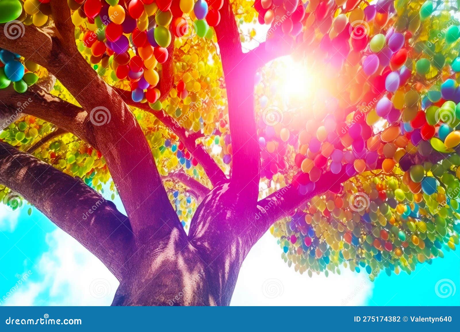Large Tree with Lots of Colorful Balloons on it S Branches and the Sun ...