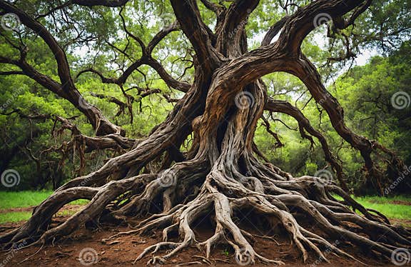 A Large Tree with Many Branches and Roots Stock Illustration ...