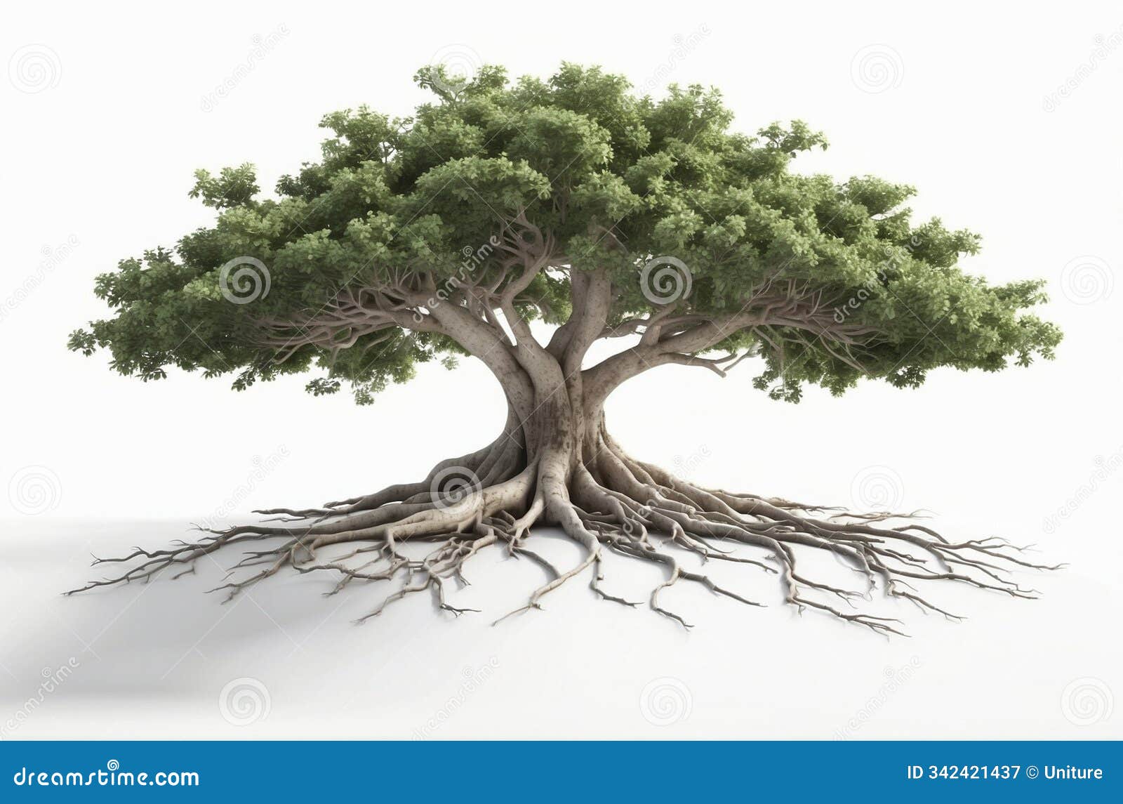 Large Tree with Many Roots on White Background Stock Illustration ...
