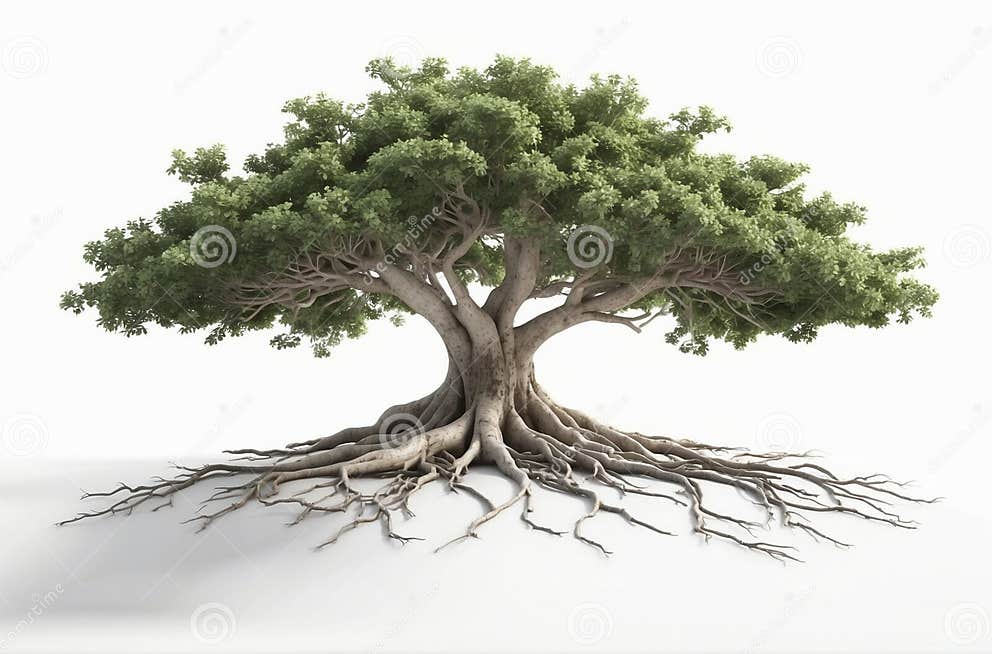 Large Tree with Many Roots on White Background Stock Illustration ...