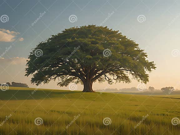 Large Tree in the Middle of a Field Stock Illustration - Illustration ...