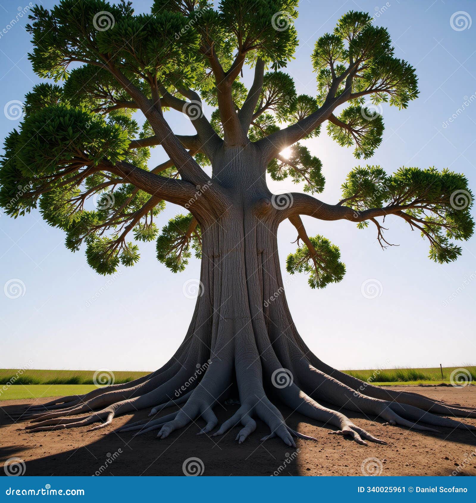 Large Tree with Prominent Root System Stock Illustration - Illustration ...