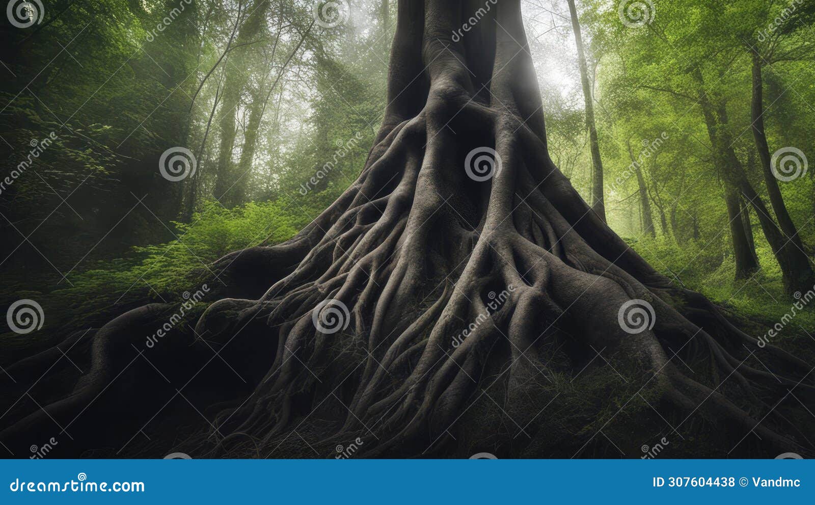 Large Tree Roots Above the Ground in the Forest. Stock Illustration ...