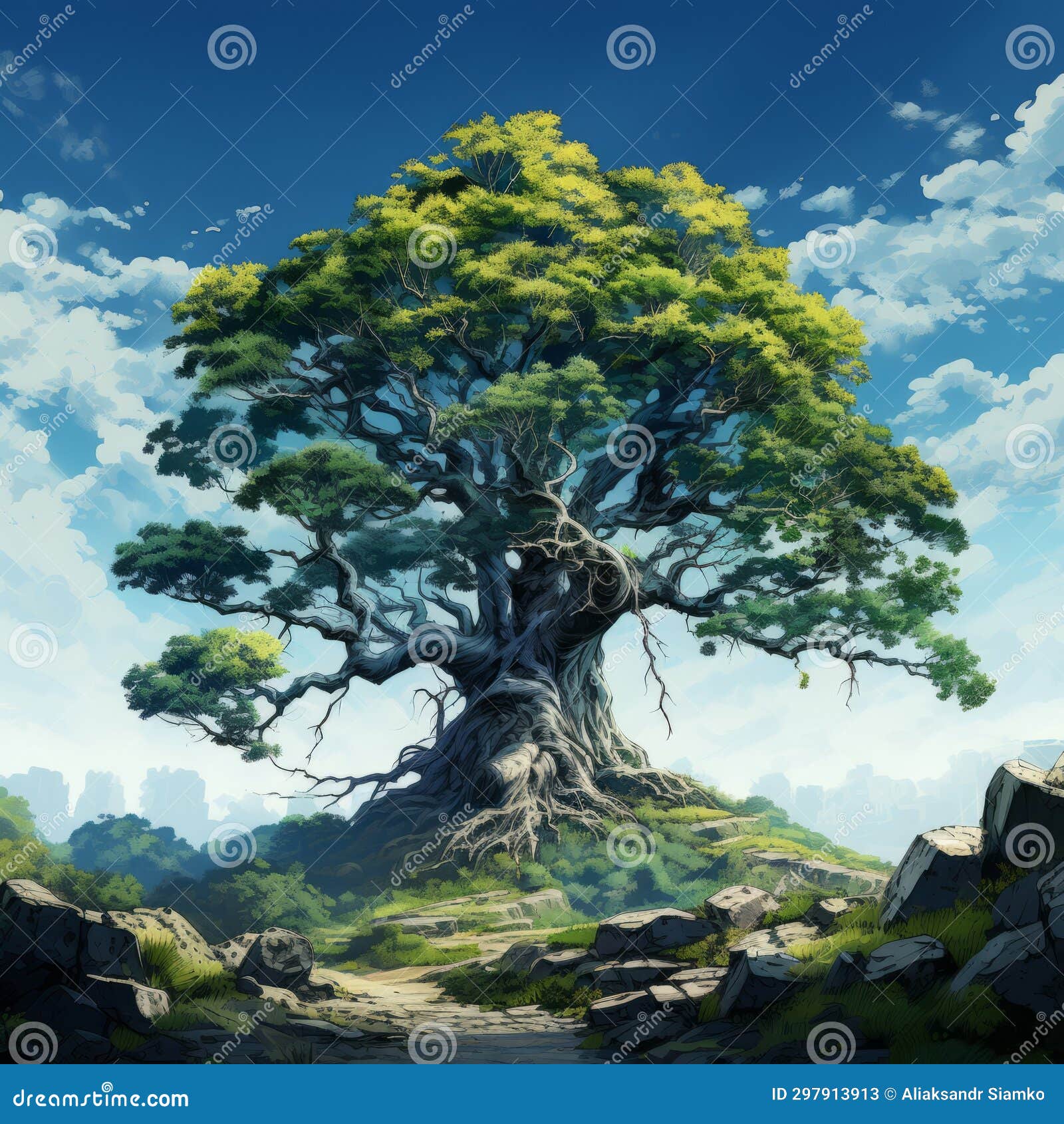 A Large Tree with Roots and Roots on a Rocky Hill Stock Image - Image ...