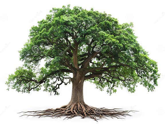 A Large Tree with Roots on a White Background Stock Image - Image of ...