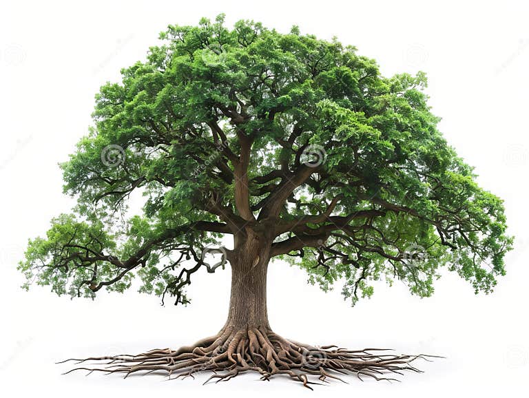A Large Tree with Roots on a White Background Stock Image - Image of ...