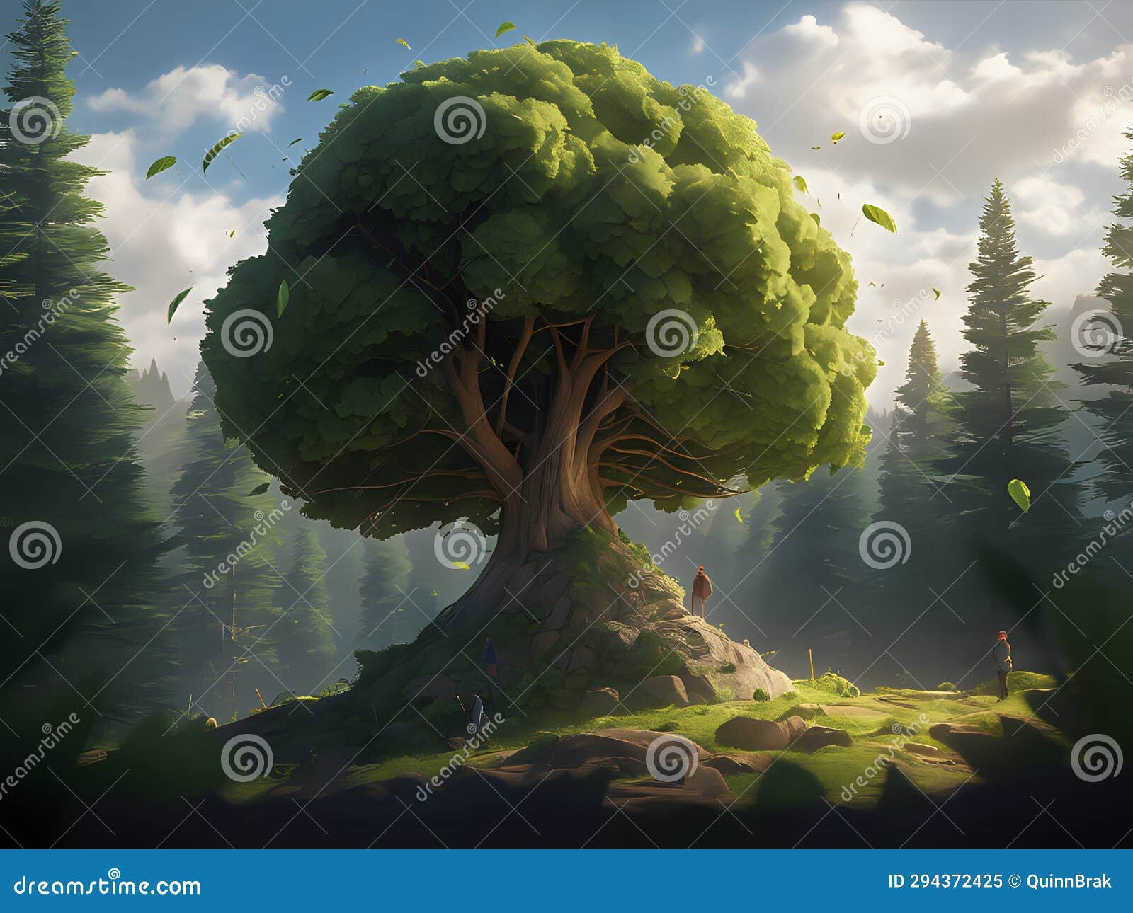 Large Tree Sitting on the Top of a Lush Green Forest Stock Illustration ...