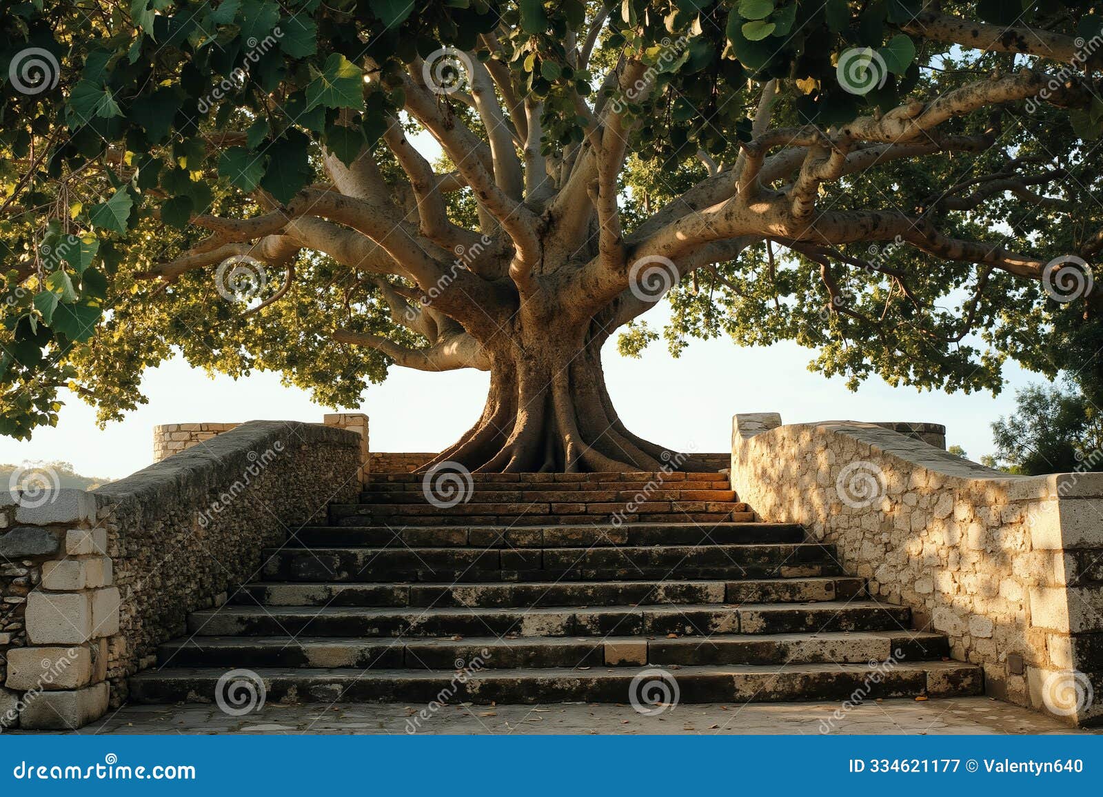 A Large Tree that is Sitting on Top of Some Steps Stock Image - Image ...