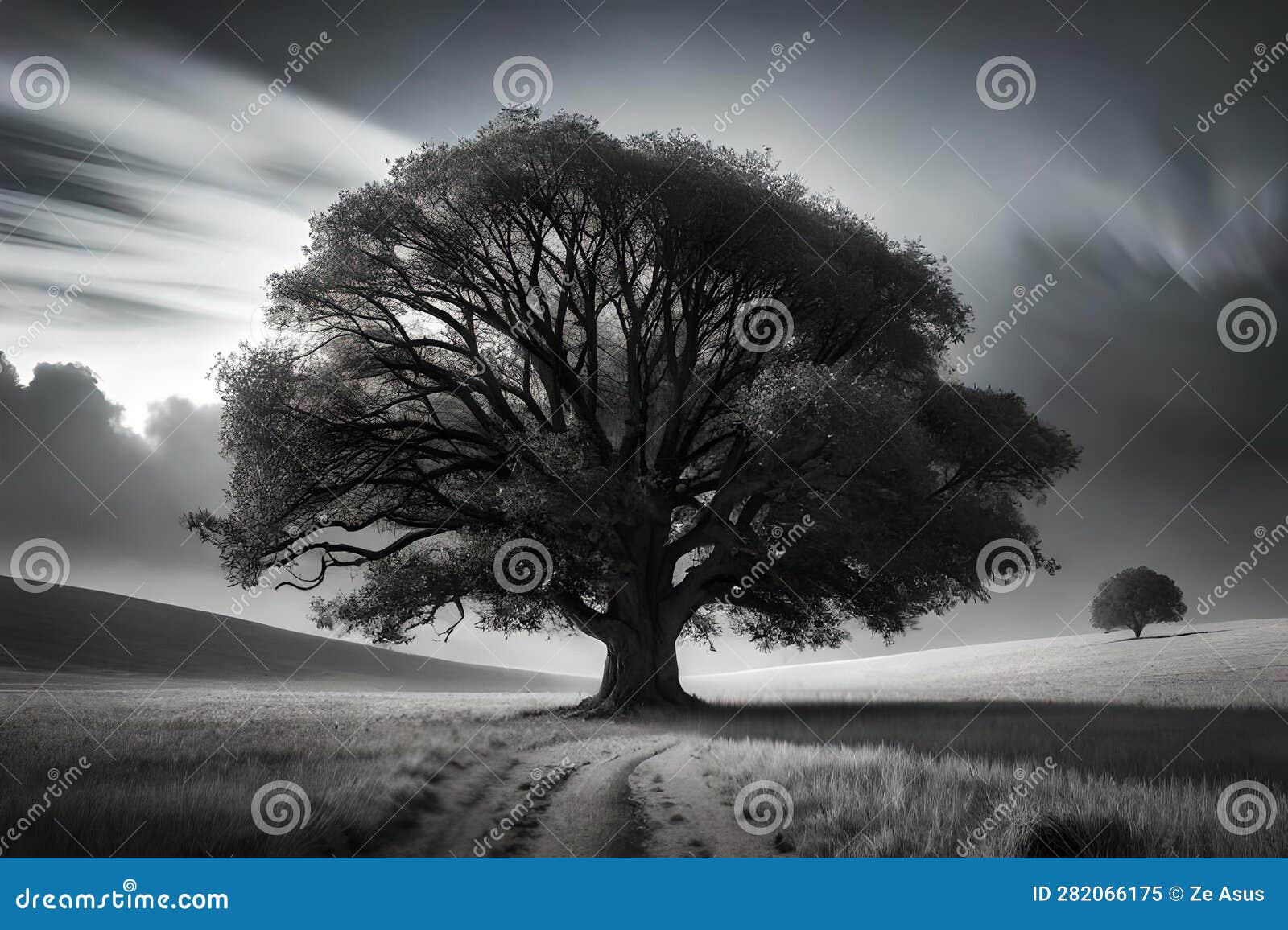 Big Tree without Leaves in Black and White Color Stock Illustration ...
