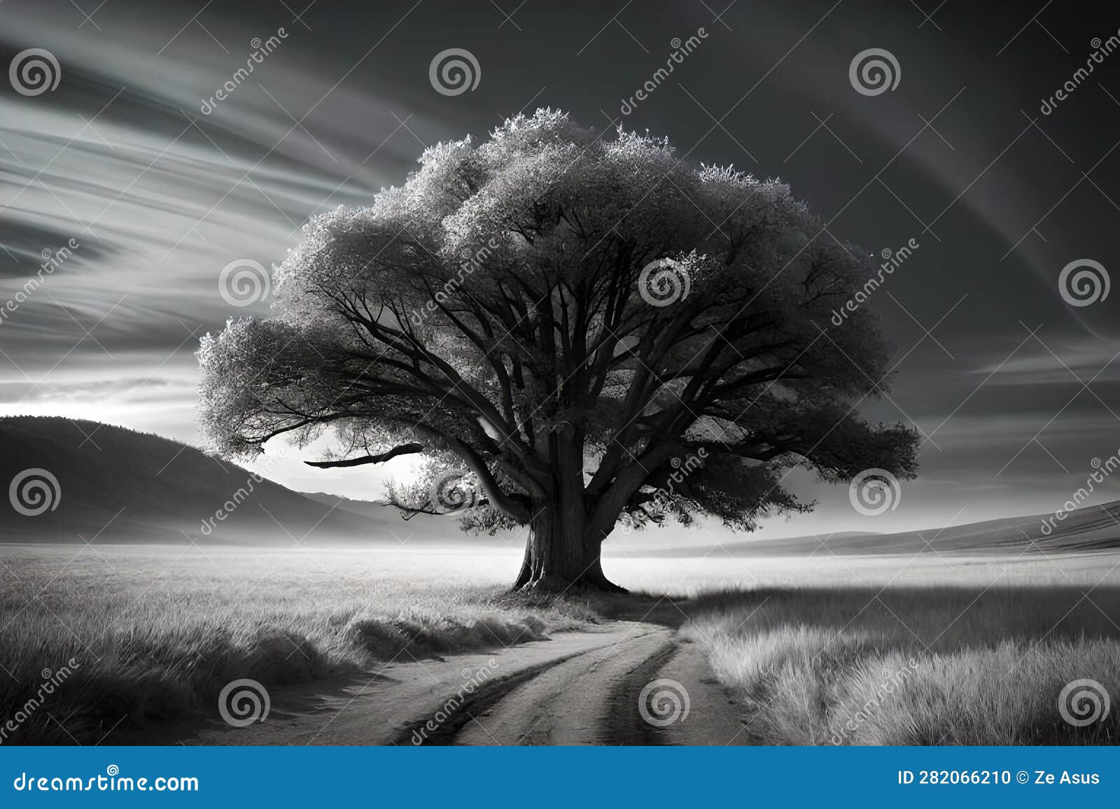 Big Tree without Leaves in Black and White Color Stock Illustration ...