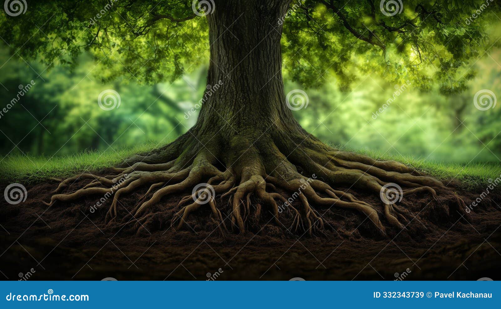 A Large Tree Stands Prominently, Its Roots Sprawling Above the Earth in ...