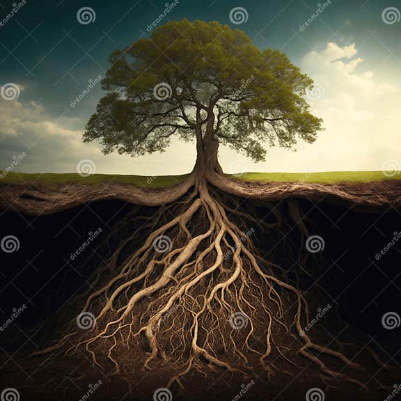 A Large Tree with a Strong Root System in the Soil. Image Taken by AI ...