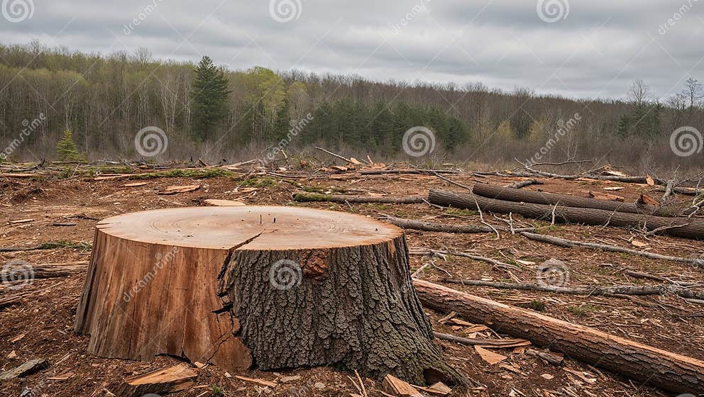 Large Tree Stump Showing Deforestation Progressing in Open Area Stock ...