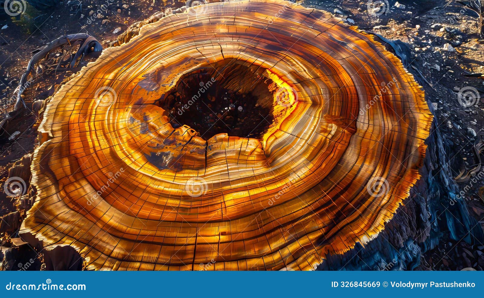 A Large Tree Stump with a Yellow and Orange Ring Stock Image - Image of ...