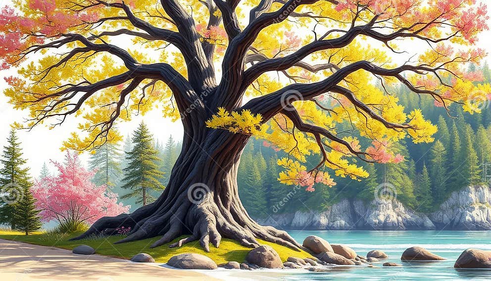 A Large Tree with a Trunk that is Split in Half Stock Photo - Image of ...