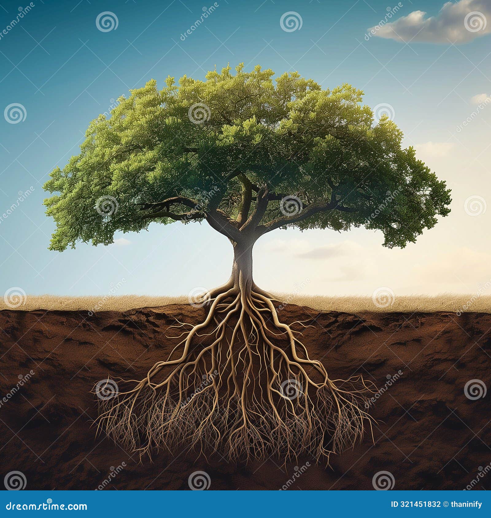 A Large Tree with Visible Roots Growing from the Ground Stock ...