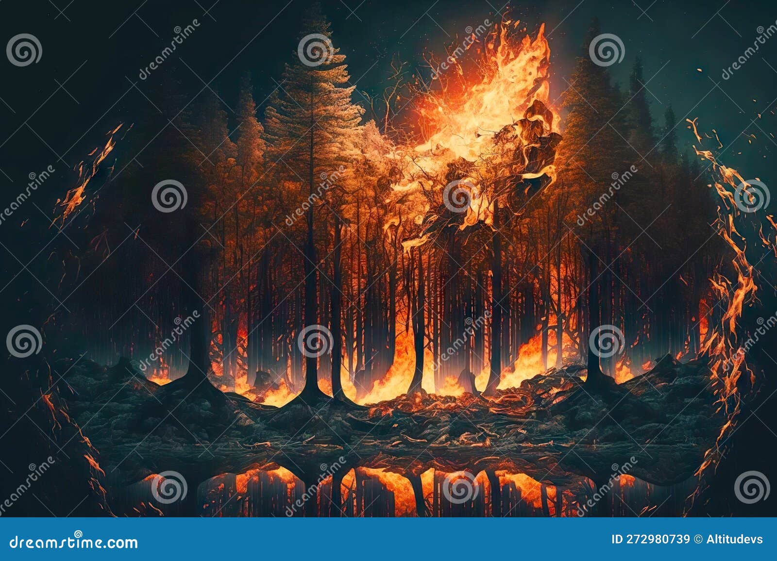 Large Trees Engulfed in Flames during Forest Wildfire Stock Image ...
