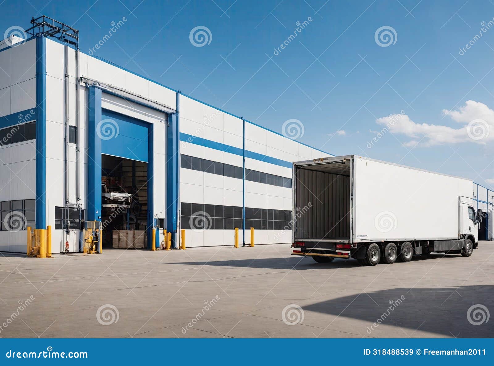 A Large Truck is Leaving the Warehouse. Commercial Cargo Transportation ...