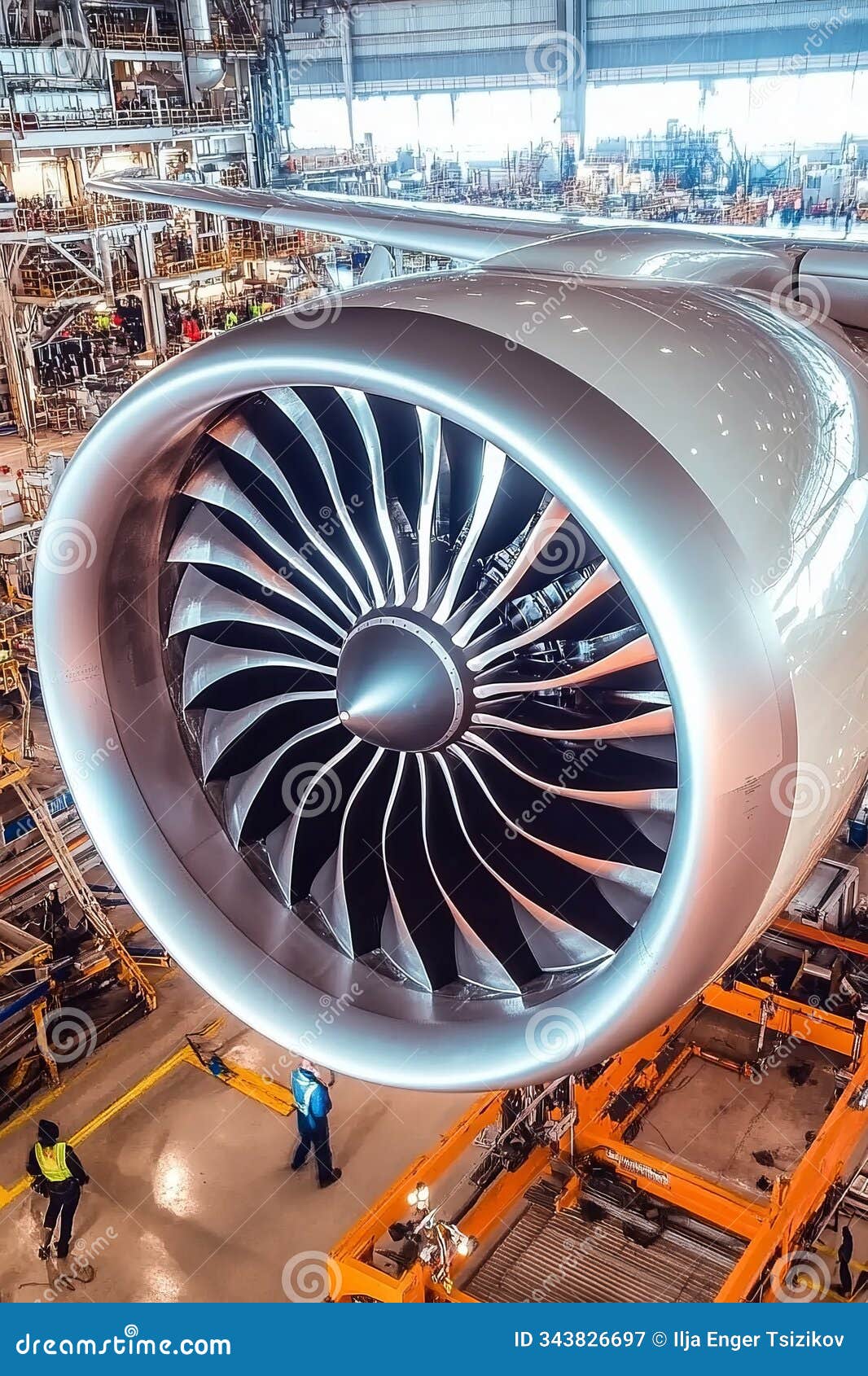 Large Turbofan Jet Engine Being Assembled in a Modern Aviation ...