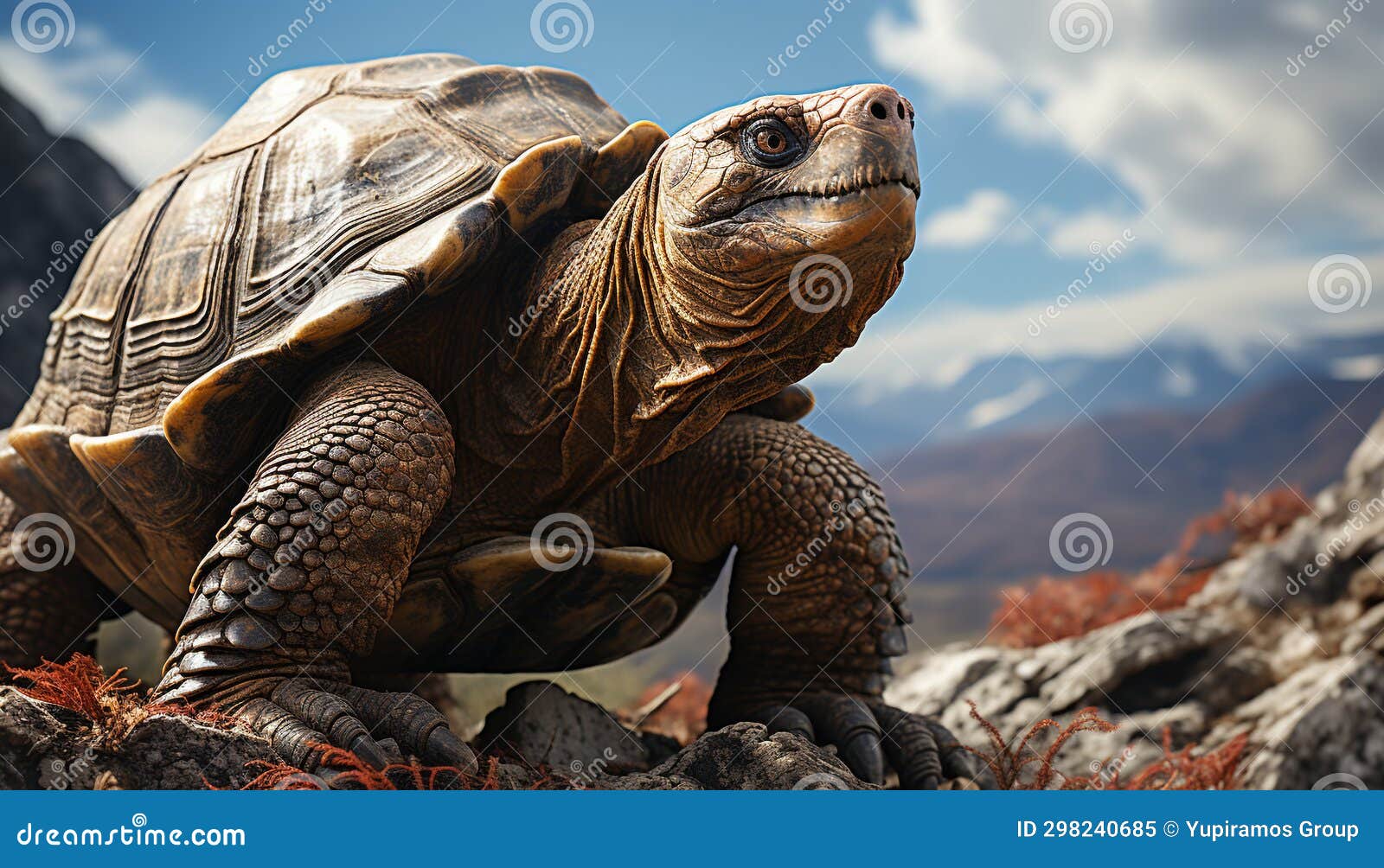 Large Turtle Crawling Slowly in the Wild, Looking at Camera Generated ...