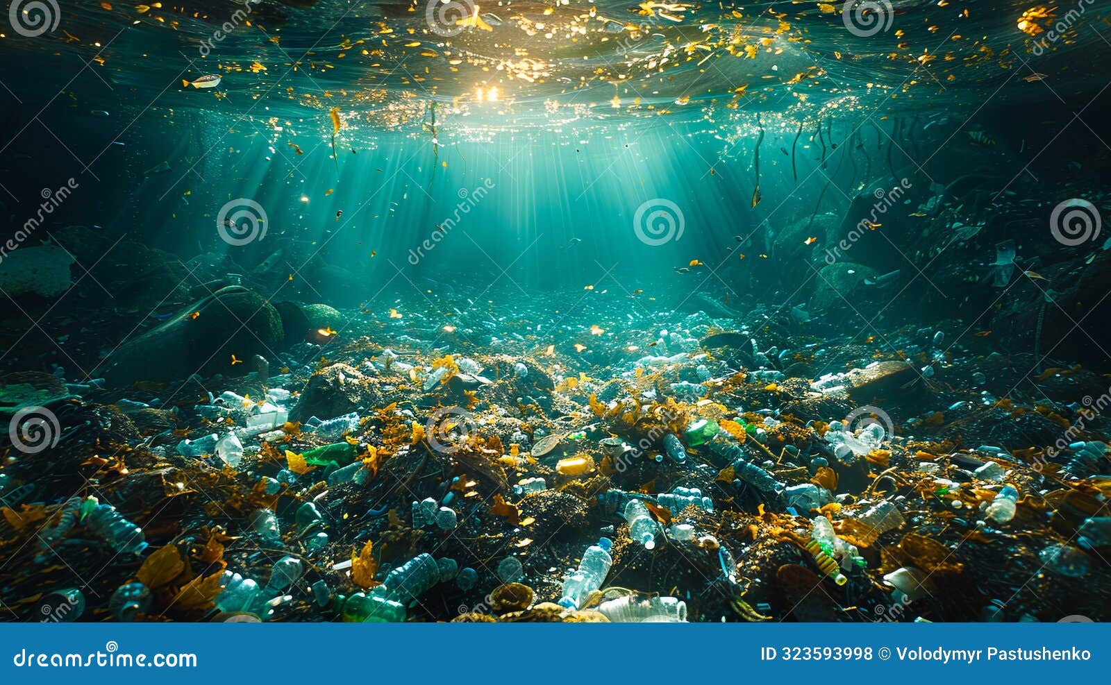 A Large Underwater Scene with Plastic Debris Stock Photo - Image of ...